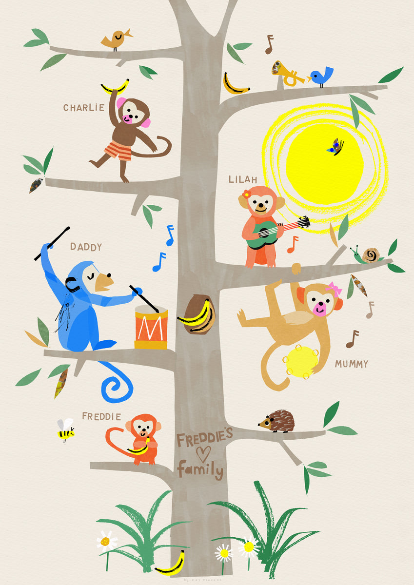 Family Tree Print- Monkeys – Kay Vincent Illustration