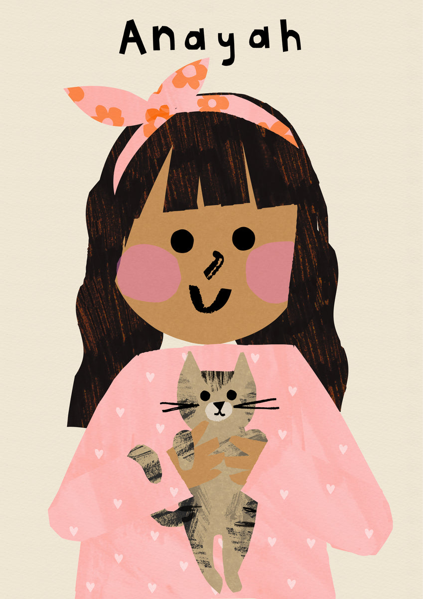 Cat Girl Portrait Print- click to customise! – Kay Vincent Illustration