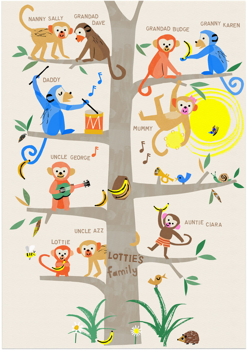 Family Tree Print- Monkeys – Kay Vincent Illustration